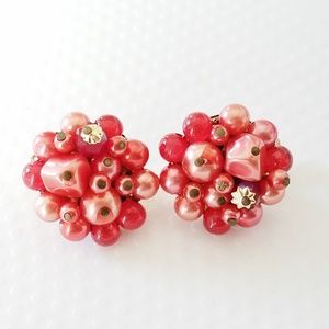 Jewelry | Vintage Red Bead Cluster Clipon Earrings | Poshmark